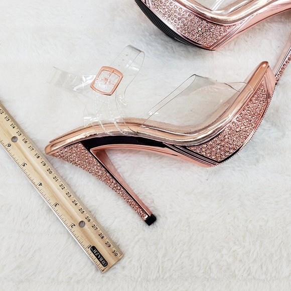 Pleaser | Shoes | Rose Gold Rhinestone High Heel Platform Sandals Clear ...